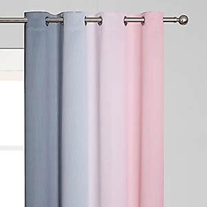 Pink and Grey Blackout Curtains 84 inch Length,Ombre Full Room Darkening Window Curtains for Living Room,Grommet Thermal Insulated Drapes,Light Blocking Curtains for Girls Bedroom,52x84 Inch, 2 Panels