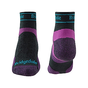 Bridgedale Womens Trail Run Ultralight T2 Merino Performance Ankle, Charcoal/Purple, Medium