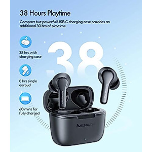 FUNSOUND Wireless Earbuds, Bluetooth Earbuds Noise Cancelling with 4 ENC Microphones, 60 Hrs Playtime, IPX7 Waterproof Bluetooth 5.3 in-Ear Stereo Headphones for iPhone | Android, Black