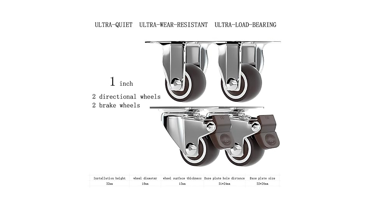 Boost Mobility with 1-Inch Casters Set of 4 | Heavy-Duty & Locking