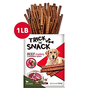 TRICK OR SNACK Premium 1lb Dog Jerky Treats | Dog Training | Dog Walking | Natural Grillers | Healthy Smoked Beef Chicken Salmon Chews Snacks Beef Cranberry Jerky