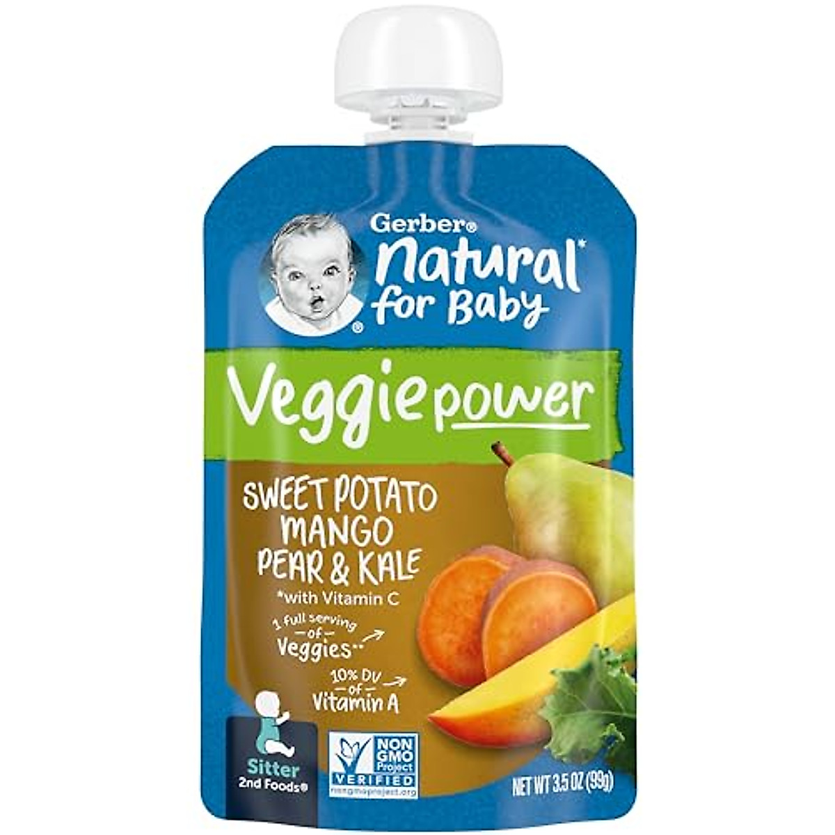Gerber Baby Food Pouches, Sitter, Premium, Veggie Power, Sweet Potato Mango Pear Kale, 3.5 Ounce (Pack of 12)