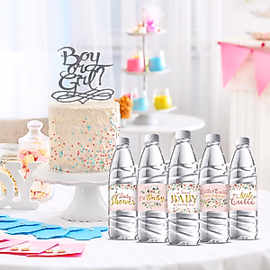 Colarr 72 Pcs Pink Baby Shower Water Bottle Labels Baby Shower Water Bottle Wrappers for Girls Water Bottle Labels Pink Gold Flower Baby Shower Party Decoration Floral Baby Shower Party Supplies