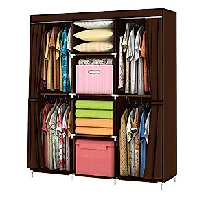 YOUUD Portable Closet 50 Inch Wardrobe Closet for Hanging Clothes with Non-Woven Fabric Cover, 4 Hang Rods and 4 Clothes Storage Organizer Shelves, Brown Clothes Closet Quick and Easy Assembly
