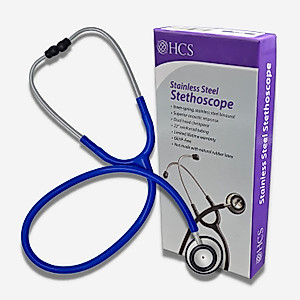 HCS Stethoscope, Premium Stainless Steel - Medical Grade, Dual Head Stethoscopes for Nurses, Doctors, Veterinary - 22 inch Tubing (Blue)