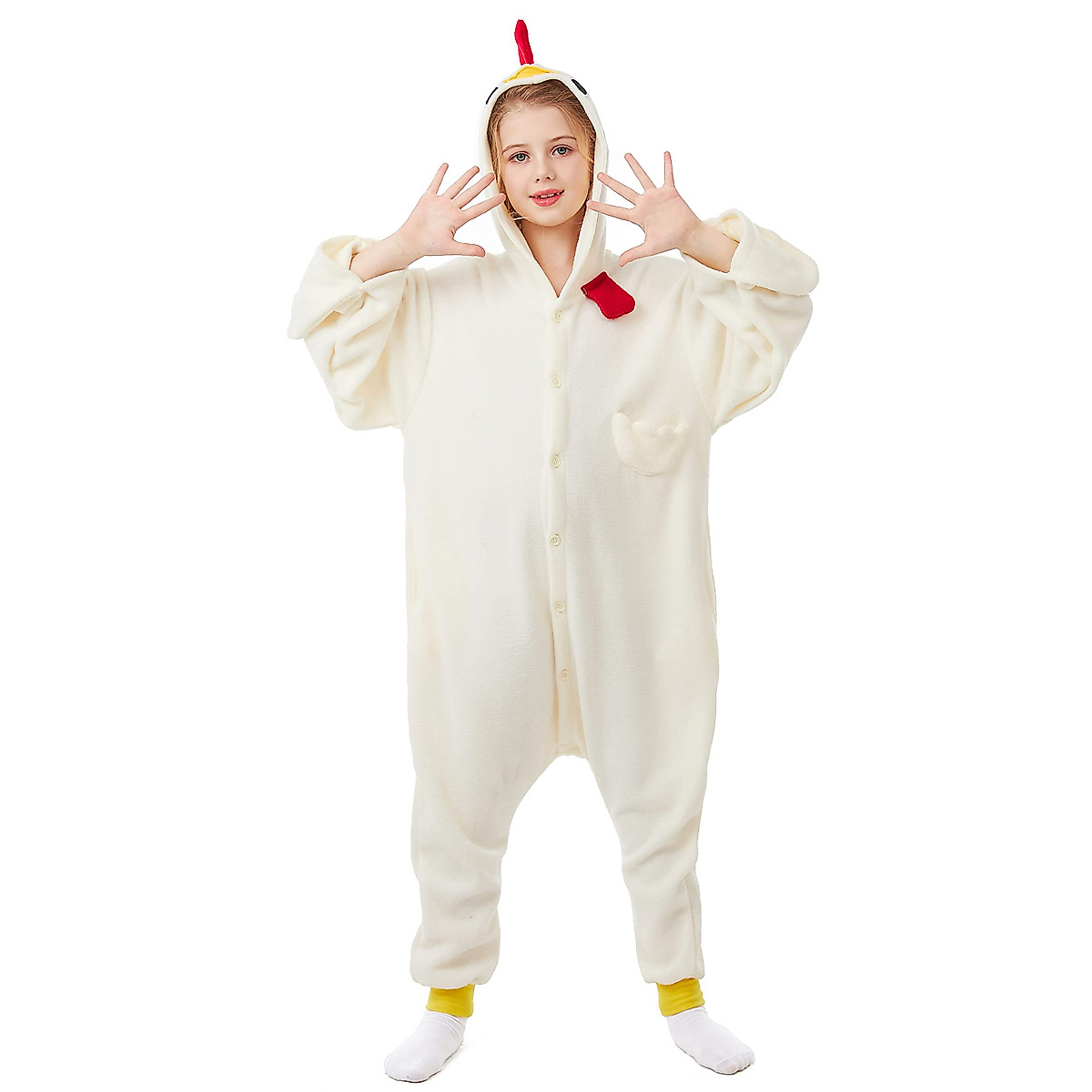 CANASOUR Unisex Halloween Kids Chicken Onesie For 5T Girls Costume Party Cosplay Pyjamas (Height 43-47”, 5T, Chicken)