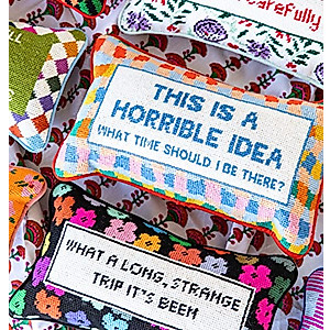 Furbish Handmade Needlepoint Decorative Throw Pillow - This is a Horrible Idea - 9" x 15" - Small Embroidered Accent Pillow for Bed, Chair, Couch, Sofa - Aesthetic Preppy Home Decor