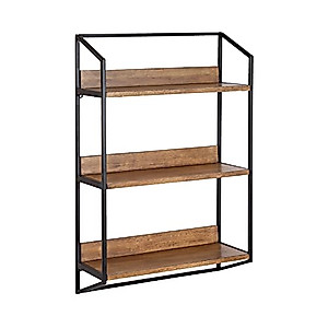 Kate and Laurel Hylton Modern Farmhouse 3-Tier Floating Wall Shelf for Display and Storage, 18x28x7, Rustic Brown/Black
