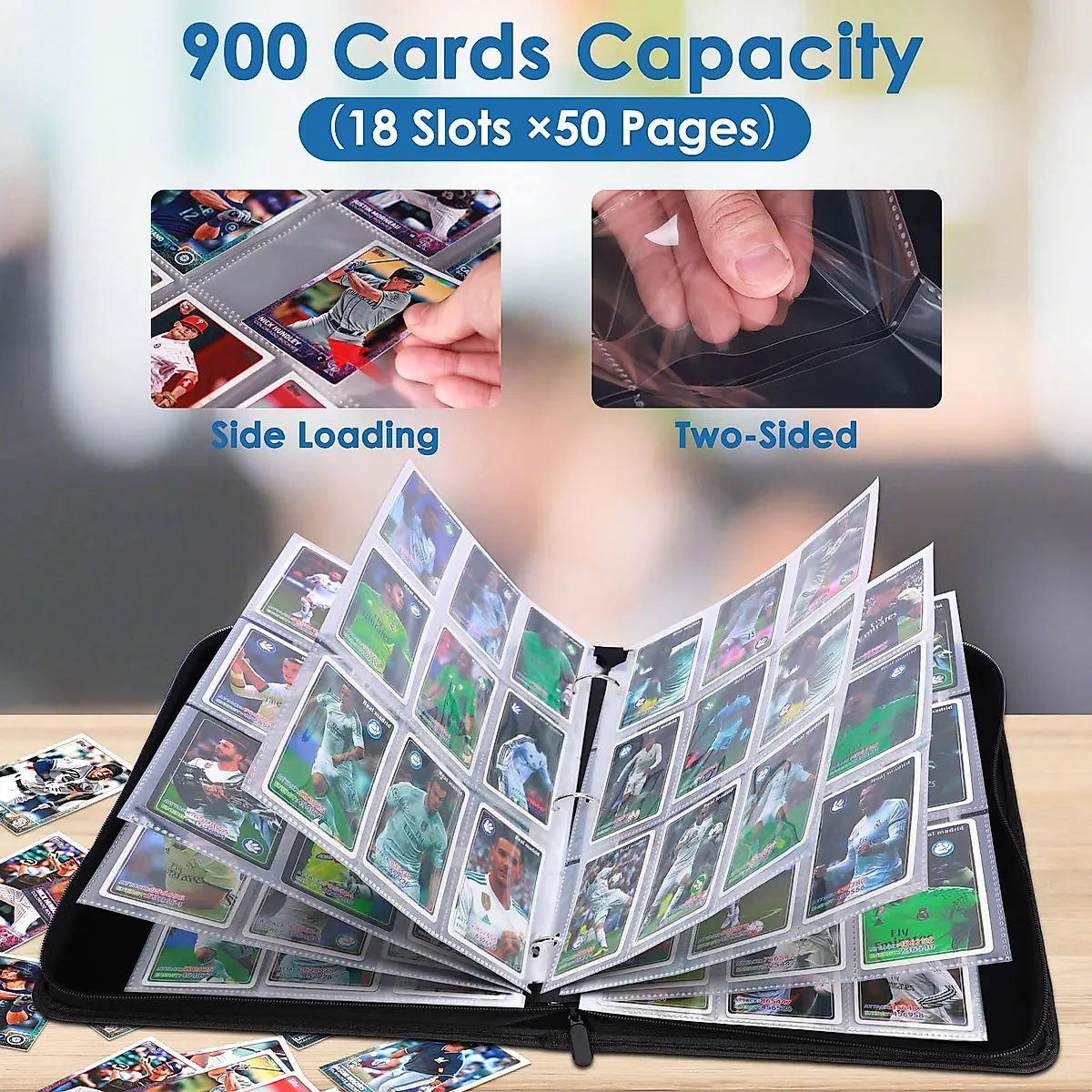 900 Pockets Card Binder, Trading Card 9 Pocket Durable Card Holder Album, Baseball Card Protectors for Yugioh, MTC,TCG, Game Cards, Sports Cards (Black)