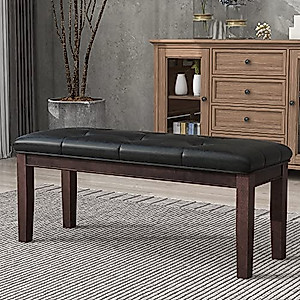 FIQHOME 6-Piece Set with one Faux Marble Dining Table,4 Upholstered PU Leather Chairs and 1 Bench,Perfect for Kitchen, Breakfast Nook, Bar, Living Room,Black