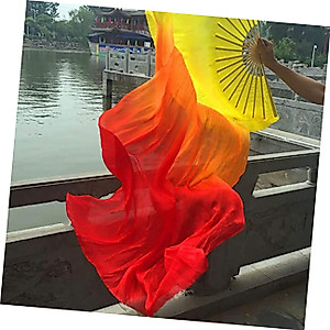 RAZZUM Kids Square Practice Women Lengthen Long Chinese Silk Praise Veil Streamer for Faux Perfomance Fans Morning Yangko Dance Simulation Supplies Flag Folding Props Veils M Decorative Fan