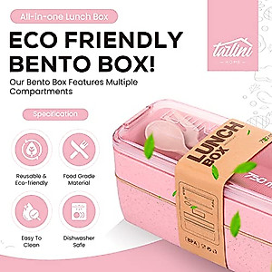 TARLINI | Stackable Bento Lunch Box for Adults - Bentgo-Inspired Design - Microwave & Dishwasher Safe - Aesthetic & Cute Meal Container - Perfect for Work, On-the-Go - Hot Food, Lunchboxes, Meal Prep