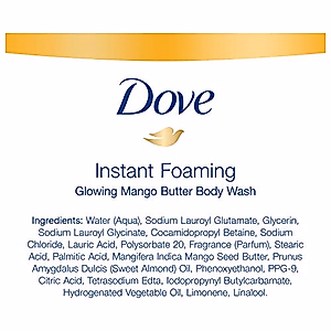 Dove Foaming Body Wash for All Skin Types Mango Butter For Glowing Skin, 13.5 Ounce (Pack of 4)
