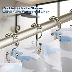 DAWNER Shower Curtain Hooks, Rust Proof Metal Easy Glide Double Rings, Stainless Steel Hangers for Bathroom Curtains, Set of 12, Brushed Nickel