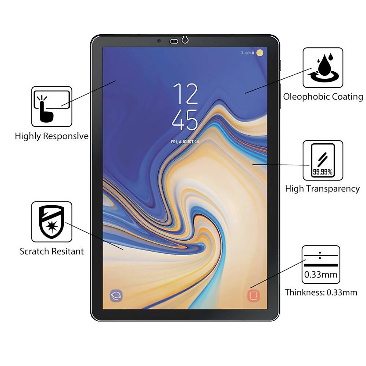 Orzero (2 Pack) Tempered Glass Screen Protector Compatible for Samsung Galaxy Tab S4 2018 T835/T830, HD 2.5D Arc Edges 9 Hardness Anti-Scratch Full-Coverage