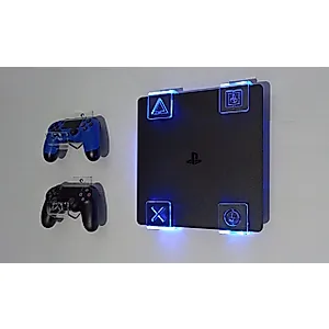 WALL MOUNT FOR PS4 PLAYSTATION 4 WITH MULTICOLOR LED LIGHTING KIT + 2 CONTROL MOUNT (PS4 (FAT))