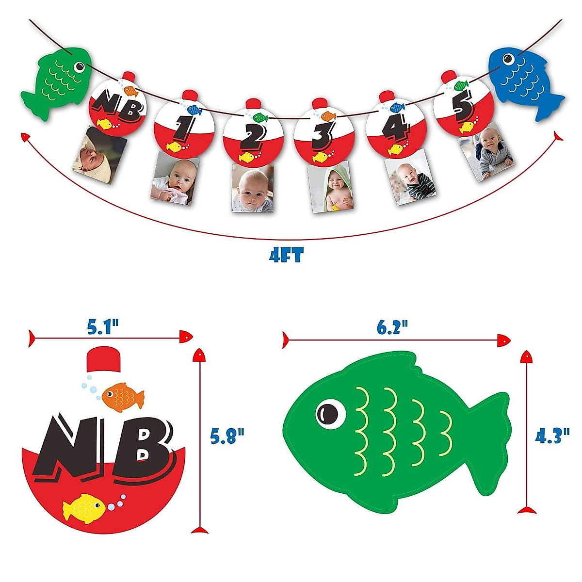 The Big One Bobber Gone Fishing Baby Monthly Photo Banner Little Fisherman Garland First Year Milestone Boys Photo Props Party Cake Smash Decoration Supplies