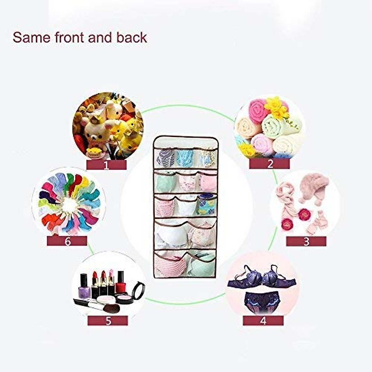 Double Sided 30 Pockets Hanging Underwear Organizer for Underwear, Stocking, Toiletries Accessories, Bra, Sock, Mesh Pockets & Rotating Metal Hanger