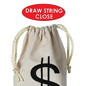 Beistle Fabric Drawstring Money Bag Pouch with Dollar Sign for Casino Night Theme Party Favors, 8.5" x 6.5", Natural/Black