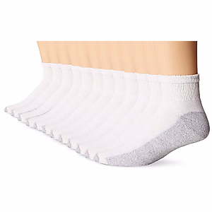 Hanes mens Double Tough Ankle Socks, 12-pair Pack fashion liner socks, White/ Grey Foot Bottom, 12 14 US