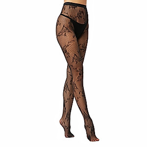 EVERSWE High Waist Fishnet Tights, Thigh High Suspender Stockings (Allover Butterfly, LXL)