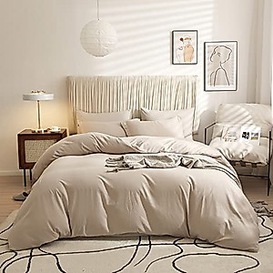 VClife Duvet Cover Washed Microfiber Cream Beige Tan Khaki Quilt Cover Sets Queen Size 3 Pieces Tan Solid Color Bedding Sets (1 Queen Beige Duvet Cover and 2 Pillow Shams)