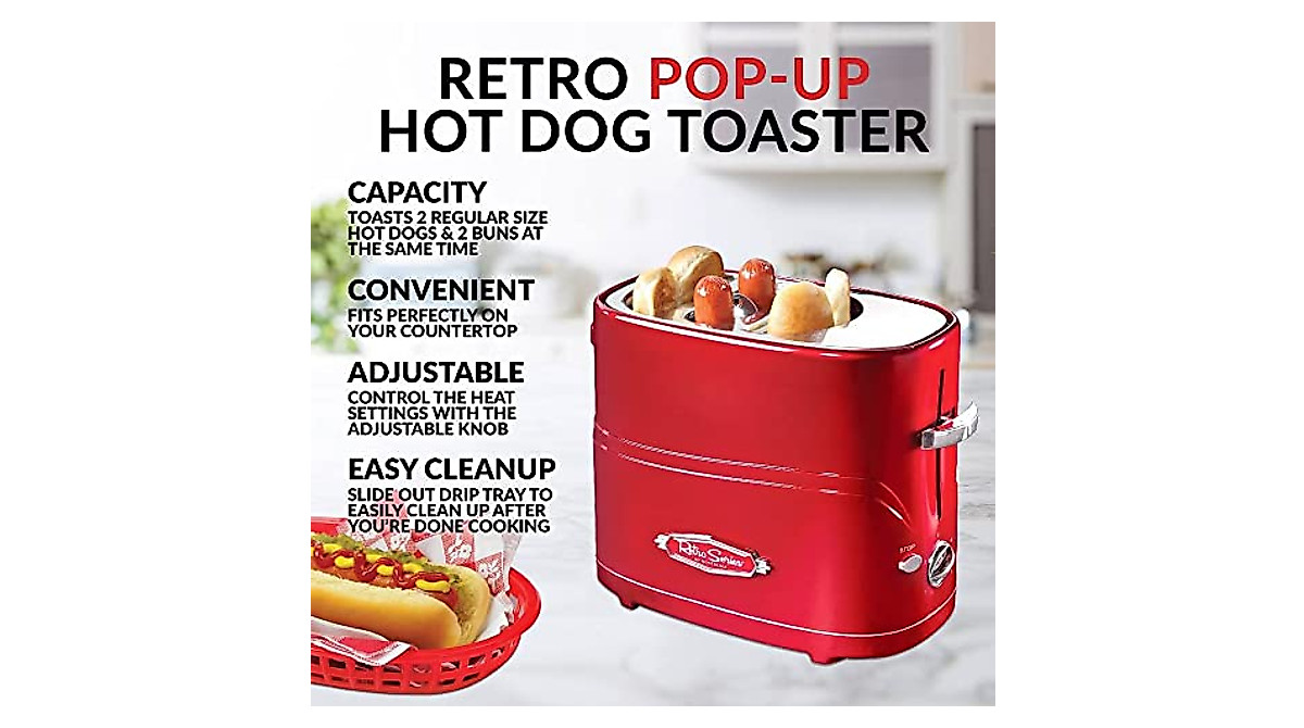 Nostalgia Retro Hot Dog Toaster - 5 Setting, Fits 2 Hot Dogs & Buns