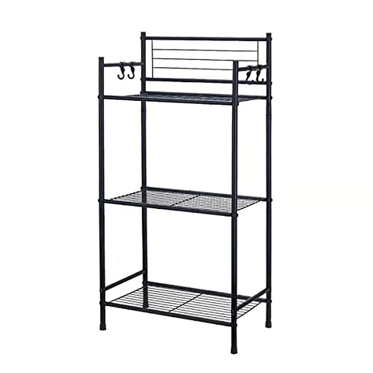 L&H UNICO 3-Shelf Tier Standing Unit Storage Wire Shelving Multipurpose Rack Organizer with 4-Hooks for Bathroom Laundry Kitchen Office, Black