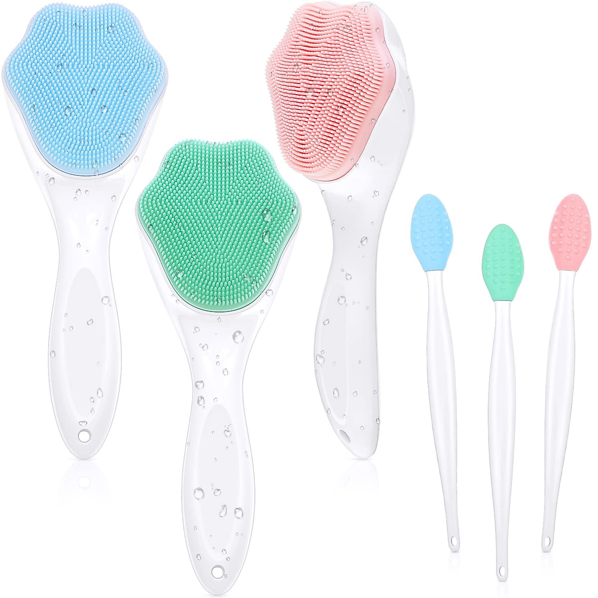 3 Pieces Silicone Face Scrubber, exfoliating Brush, Handheld Silicone Facial Cleansing Brush with 3 Pcs Double Sided Lip Scrub Brush Face Cleansing Brush Tools for Face Skincare(Fresh)