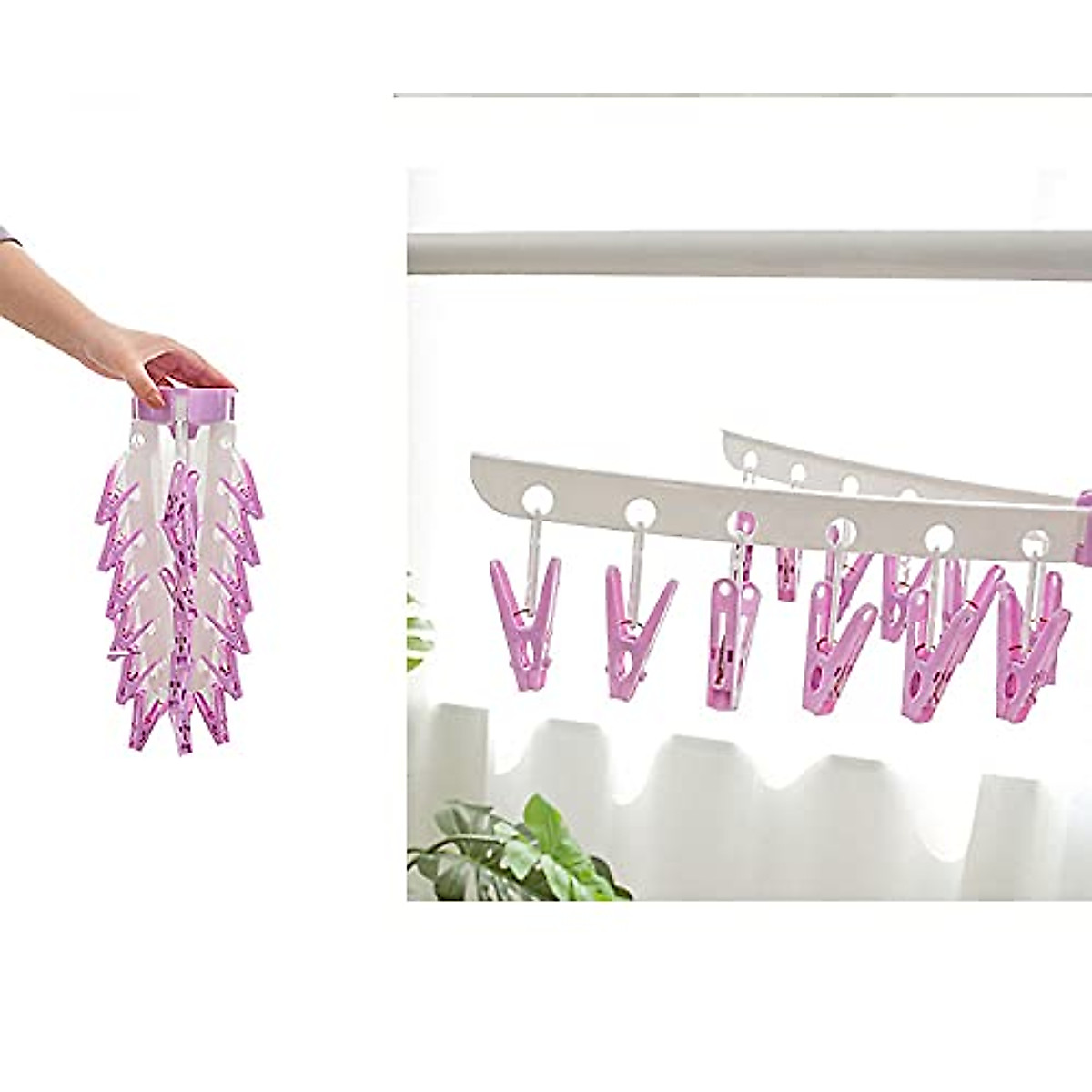 Radefaun Clip and Drip Hanger with 36 Clips Plastic Swivel Hook Portable Folding Drying Rack Baby Clothes Hanger Foldable Travel Accessories for Socks Bras Lingerie Towels Underwear Gloves