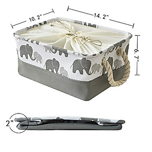 BEYONDY Storage Bins,Fabric Storage Baskets Towel Storage Bin Laundry Toy Basket w Drawstring Closure,Gray Elephant