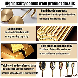 Solid Brass Decorative Wall Coat Hooks,Wall Towel Hooks Coat Hook Bathroom Gold Robe Hook, Marble Self Adhesive Hooks w/ 3M Tape for Hallway,Bedroom,Bathroom, Pack of 2