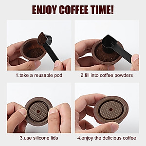 5pcs Reusable Pods for Nespresso Machine, 150ml Refillable Coffee Capsule with 2 Silicone Lids, 1 Spoon, 1 Brush, Compatible with Nespresso