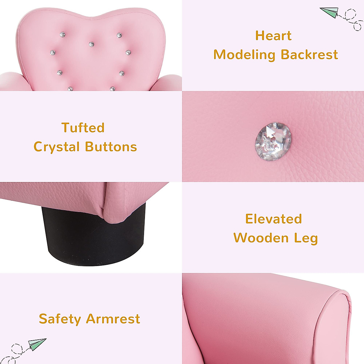 Qaba Kids Sofa Toddler Tufted Upholstered Sofa Chair Princess Couch Furniture with Diamond Decoration for Preschool Child, Pink
