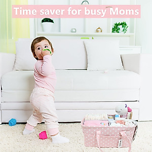 QiANBiRD Baby Diaper Caddy Organizer for Girl Pink Large Car Travel Diaper Caddy Organizer Storage Basket Portable Holder Tote Bag for Changing Table Registry Newborn Essentials Must Haves small dots