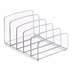 mDesign Plastic Divided Makeup Organizer for Bathroom Countertops, Vanities, Cabinets - Cosmetic Storage Solution for, Eyeshadow Palettes, Contour Kits, Blush, Face Powder - 5 Sections - Clear