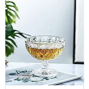 Lawei Set of 6 Glass Dessert Bowls, 10 Oz Footed Ice Cream Sundae Cups, Vintage Embossed Thick Dessert Dishes, Clear Crystal Glass Serving Bowls for Parfait, Dessert, Snack, Cocktail, Cereal, Fruit