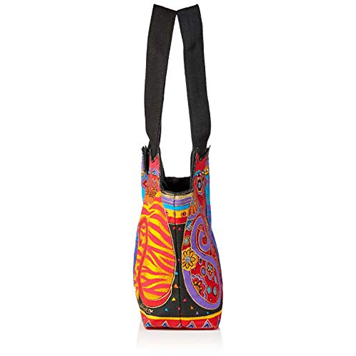 Laurel Burch Medium Tote Zipper Top, 12 by 3-1/2 by 8-1/2-Inch, Tres Gatos, Red/Orange/Blue
