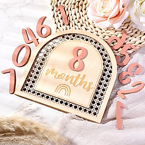 Huray Rayho Boho Rattan Monthly Photo Props Cards Wooden Bohemian Blocks Rainbow Interchangeable Photo Props with 11 Swappable Numbers Set of 12 for Baby Growth Record Baby Shower Plaques