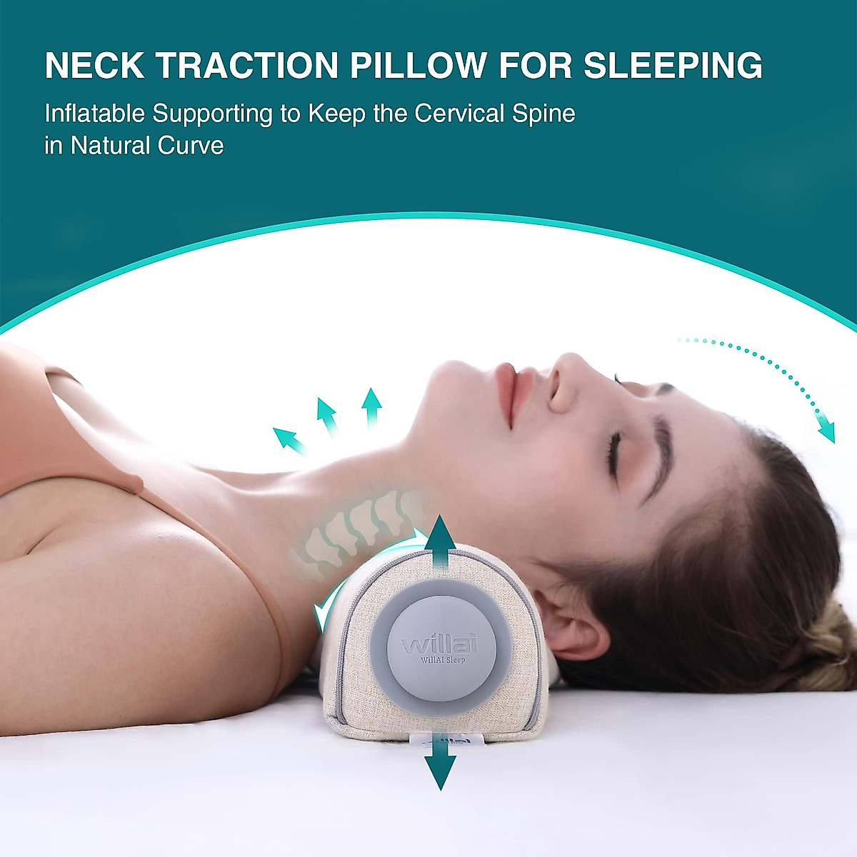 willai Cervical Neck Pillow, Adjustable Neck Roll Pillow with Inflatable Tube, Bolster Neck Pillows Support for Sleeping, Memory Foam Pillow for Neck and Shoulder Soft (22 x 3.7 x 3.9).