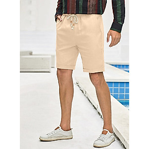 JMIERR Men's Shorts Casual Summer Beach 9 Inch Inseam Drawstring Golf Linen Cotton Elastic Waist Short for Men, US 38(XL),09 Beige