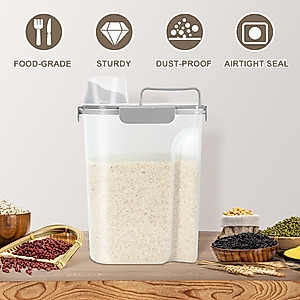 TBMax Rice Container 10 Lbs Kitchen Pantry Food Storage Container, Small Pet Dog Cat Food Container Dispenser 6 Lbs, Plastic Rice Cereal Flour Holder with Cup for Dry Food Storage Organization