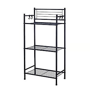 L&H UNICO 3-Shelf Tier Standing Unit Storage Wire Shelving Multipurpose Rack Organizer with 4-Hooks for Bathroom Laundry Kitchen Office, Black
