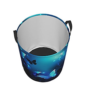 FeHuew Glowing Blue Butterflies in Flowers Collapsible Laundry Basket with Handle Waterproof Fabric Hamper Laundry Storage Baskets Organizer Large Bins for Dirty Clothes,toys,Bathroom