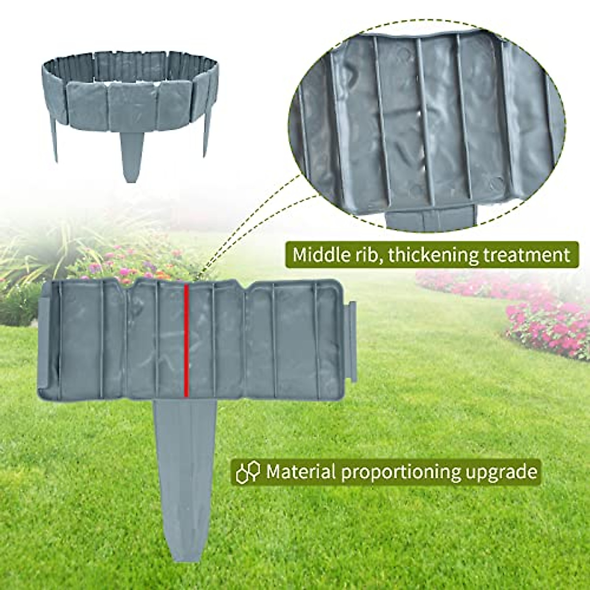 Garden Edging Border Landscape Edging Borders for Flower Beds，16 FT Imitation Stone Effect Garden Lawn Border No Dig Landscape Edging (Grey-20)