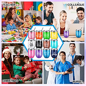 Uiifan 12 Pcs Appreciation Employee Gifts Wine Tumbler Bulk Thank You Team Gift for Staff Office Coworker Women Men 12 oz Inspirational Stainless Steel Insulated Tumbler with Straw