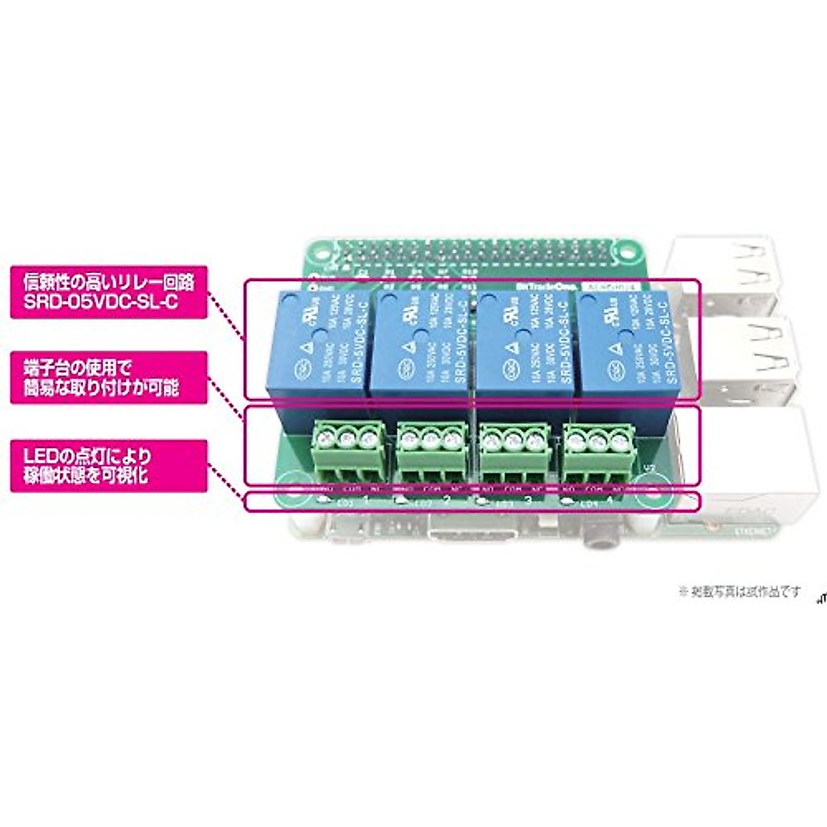 BitTrade One ADRSRU4 Relay Control Extension Board for Raspberry Pi 4 Circuits [Assembled]