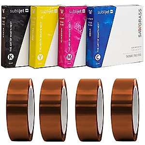 Sawgrass SubliJet UHD CMYK Inks SG500 & SG1000 4 Pack with Bonus 4 Rolls of ProSub 1" Wide Tape