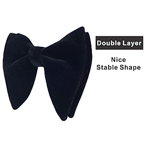 Justar Mens Pre-Tied Oversized Bow Tie Tuxedo Velvet Bowtie Cufflinks Hankie Combo Sets (Black)