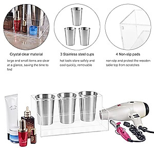 KAITELA Clear Acrylic Hair Tool Organizer, Blow Dryer Hot Tools Holder, Bathroom Vanity Countertop Storage Stand for Makeup, Curling Iron, Flat Iron, Blower